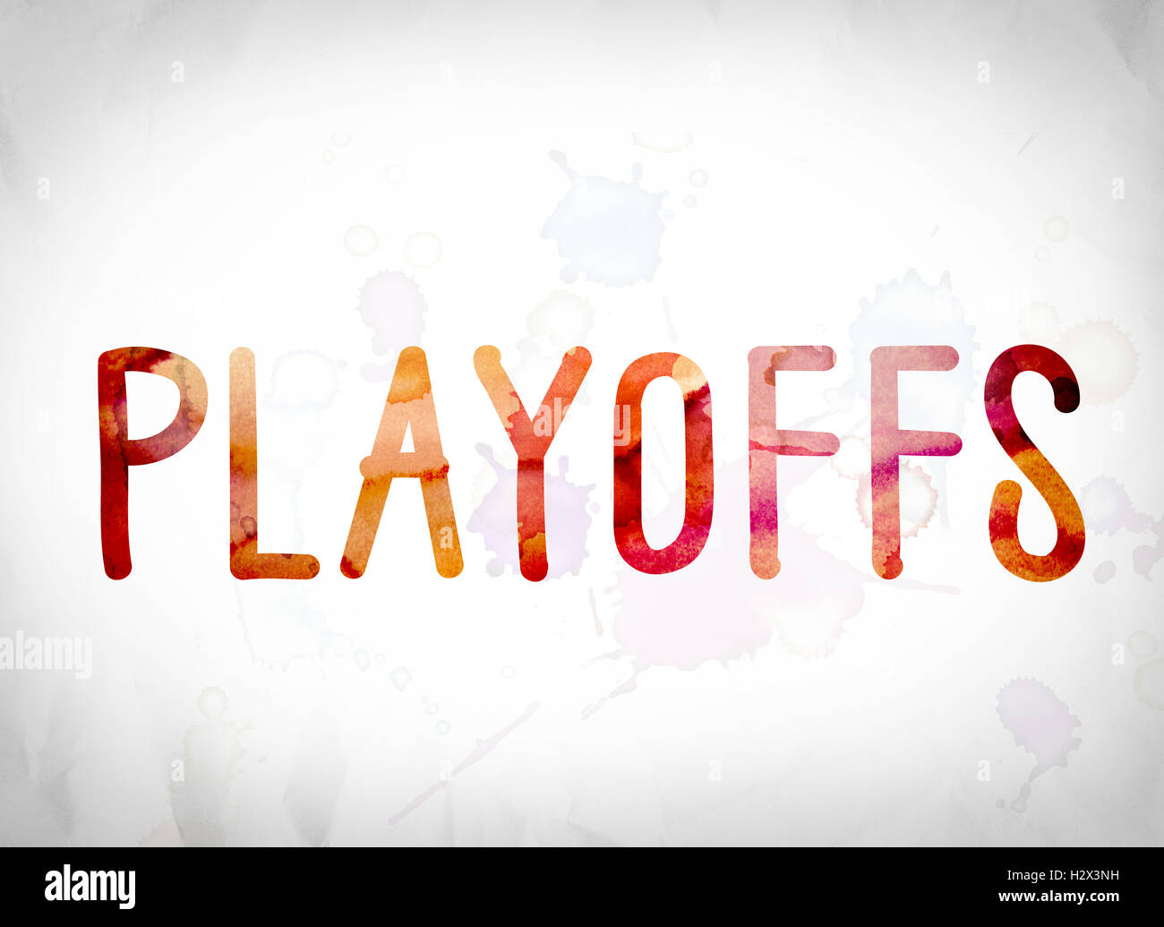 The word "Playoffs" written in watercolor washes over a white paper ...