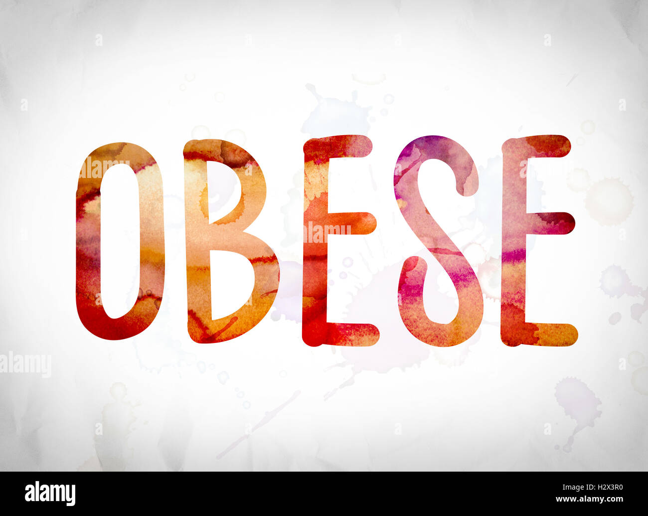 The word "Obese" written in watercolor washes over a white paper ...