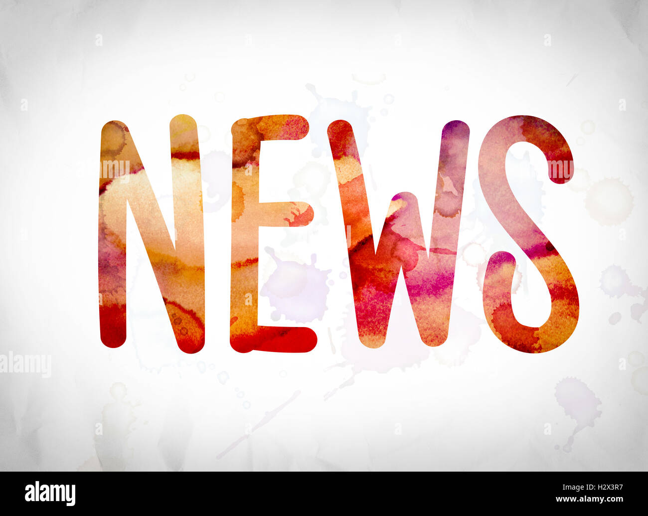The word "News" written in watercolor washes over a white paper ...