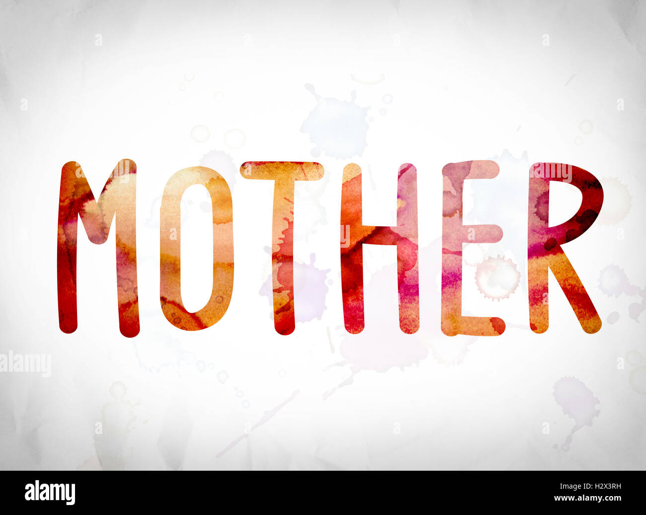 The word "Mother" written in watercolor washes over a white paper ...