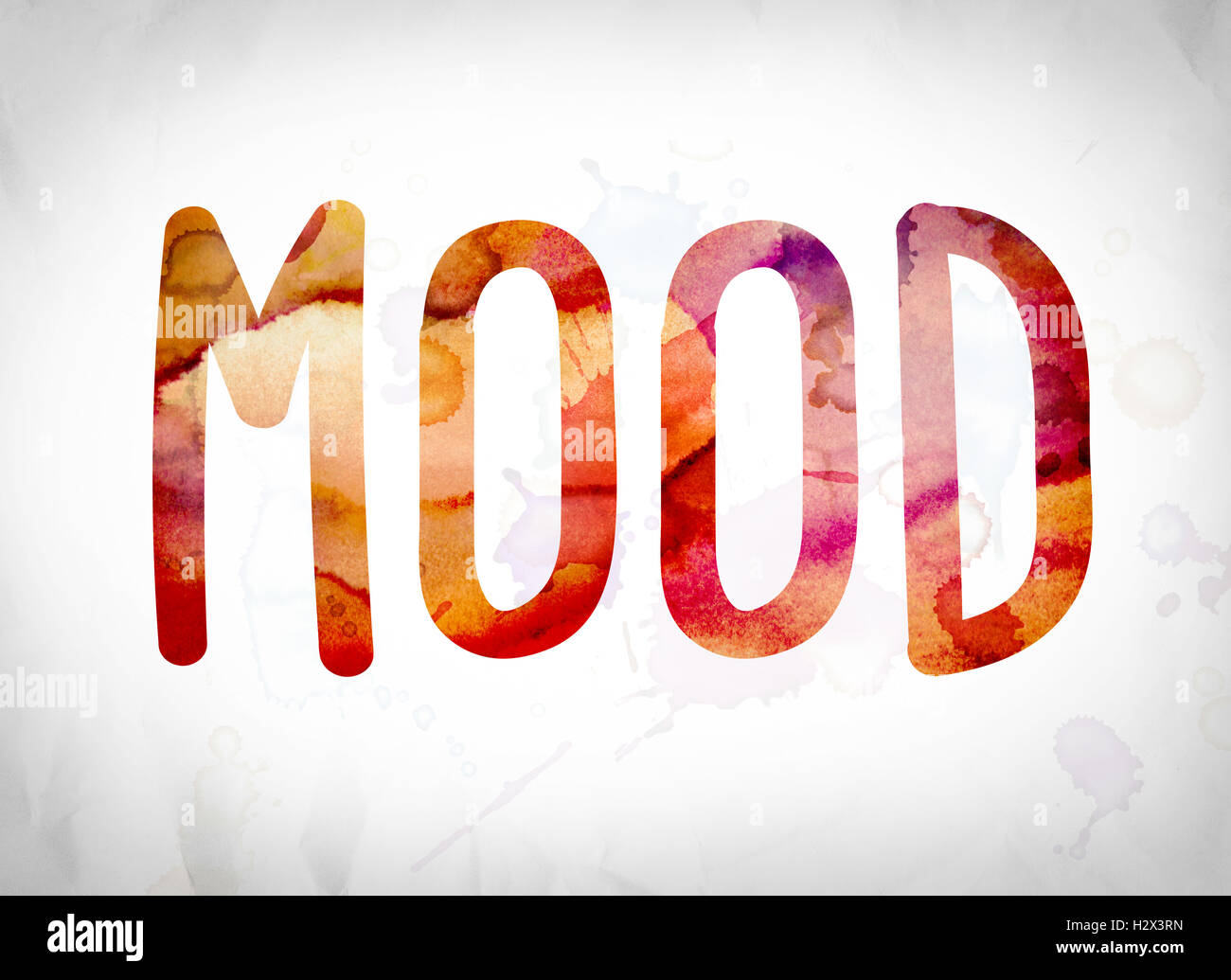 The word "Mood" written in watercolor washes over a white paper ...