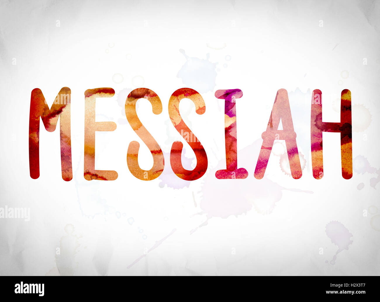 The word "Messiah" written in watercolor washes over a white paper ...