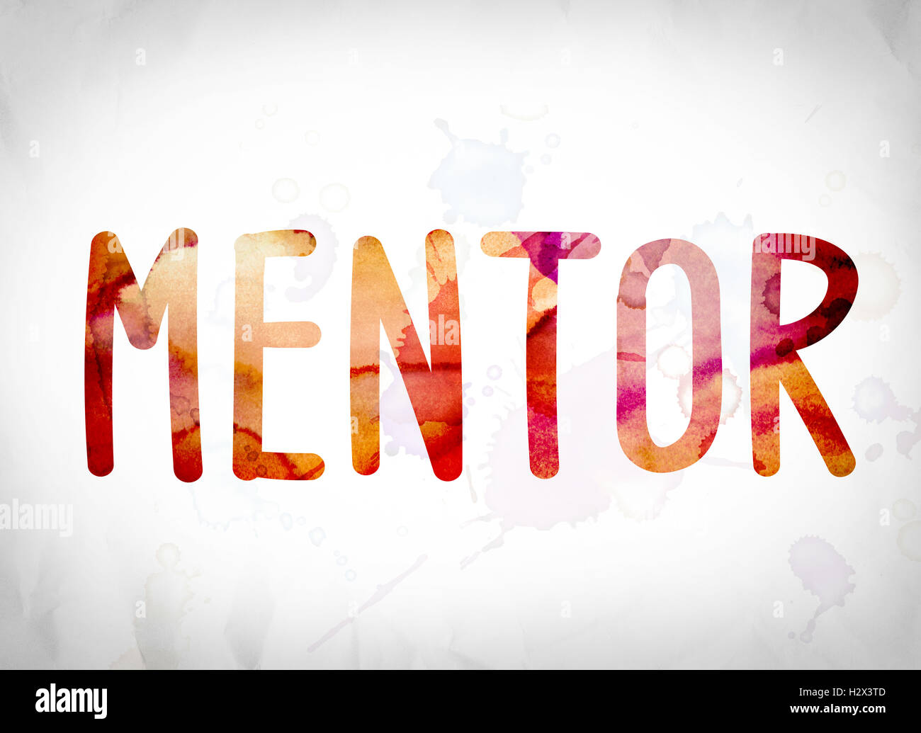 The word "Mentor" written in watercolor washes over a white paper ...