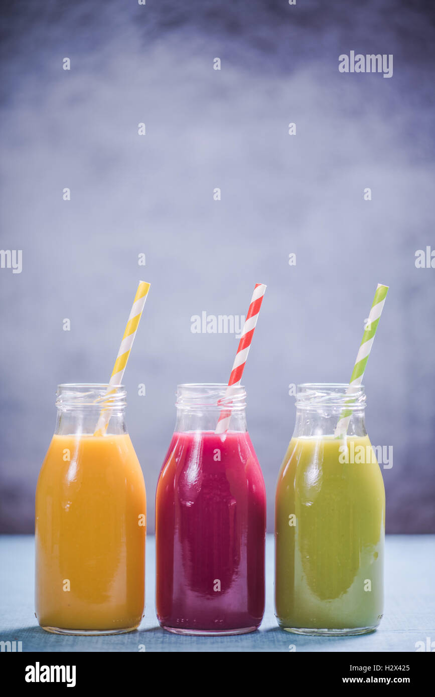 Weight loss concept, smoothies selection in glass bottles Stock Photo ...