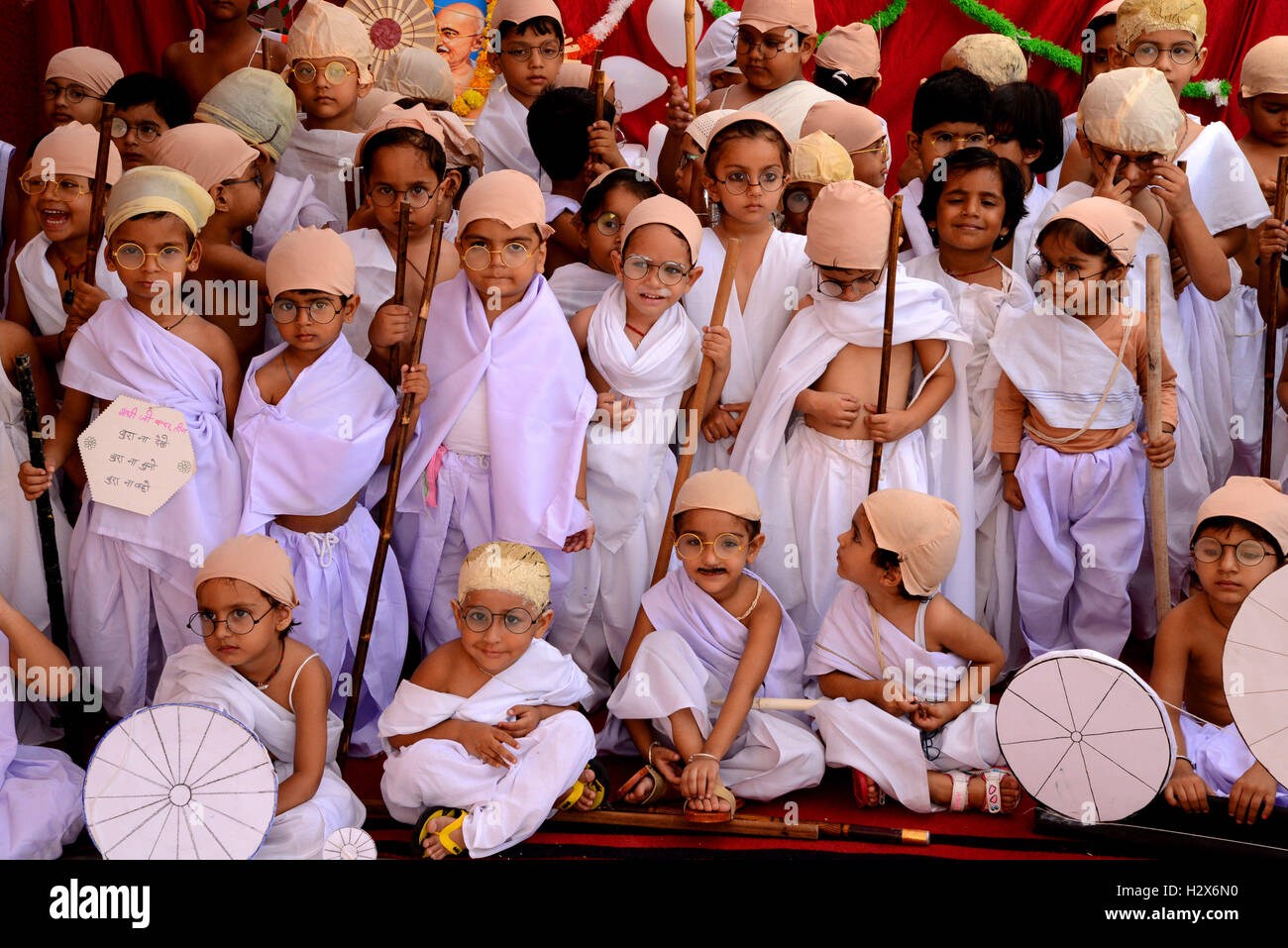 India. 01st Oct, 2016. Children dressed as mahatma gandhi during ...