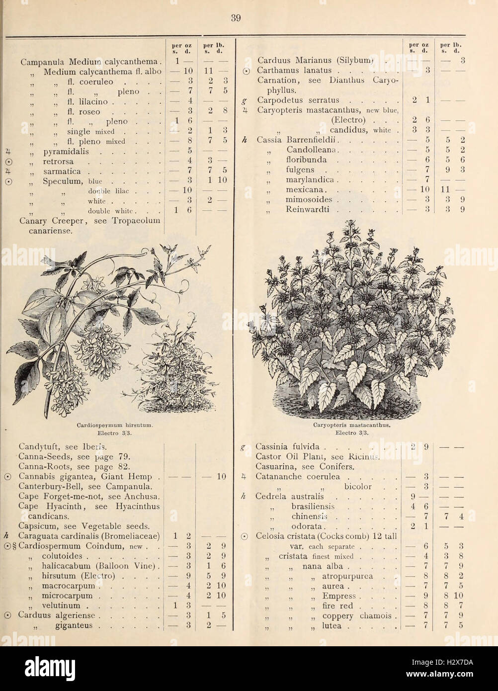 This price list offers information on various seeds and plants ...