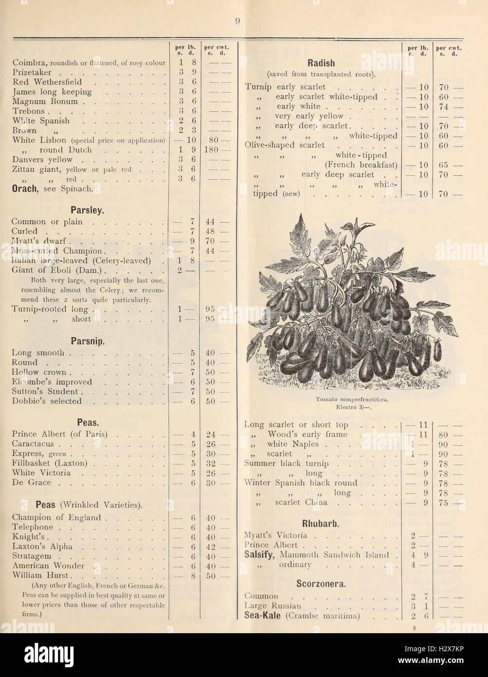 A comprehensive price list of various plant seeds and roots, including ...