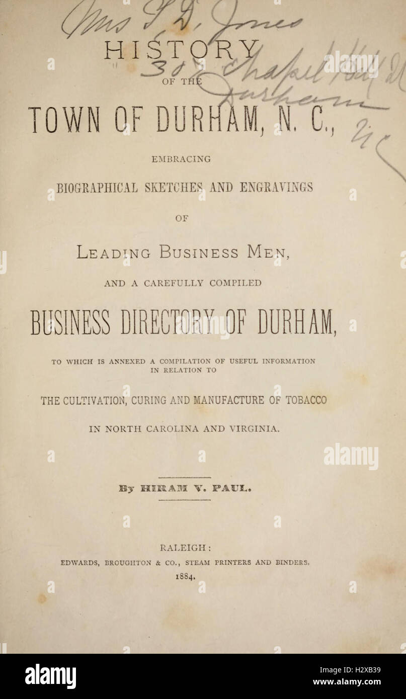 History of the town of Durham, N. C BHL217 Stock Photo - Alamy