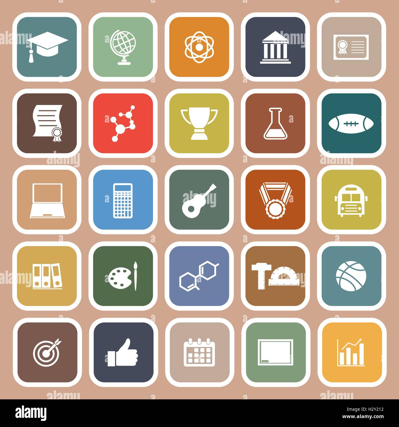 College flat icons on brown background, stock vector Stock Vector Image ...