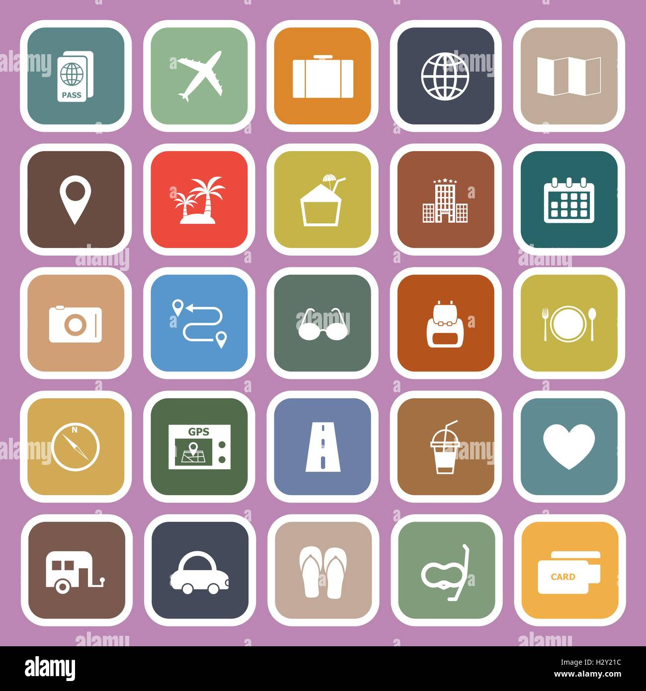 Trip flat icons on violet background, stock vector Stock Vector Image ...