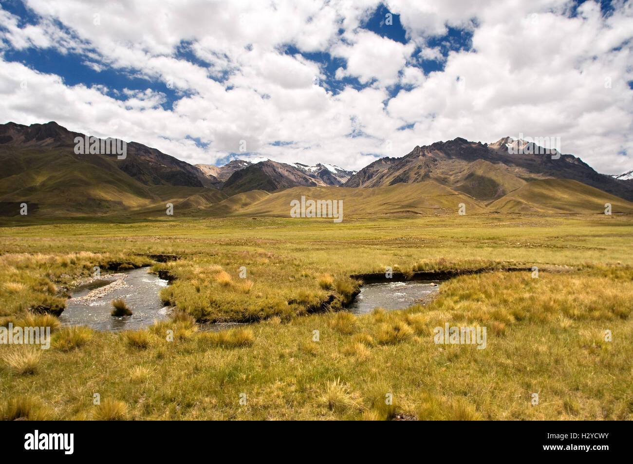 Peruvian altiplano landscape seen from inside the Andean Explorer train ...
