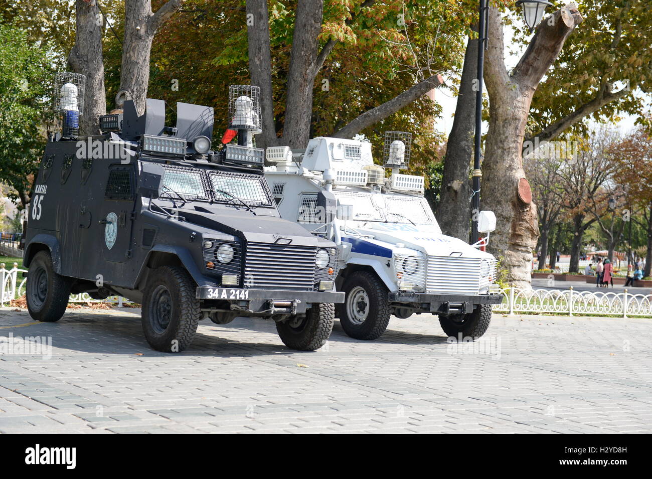 Istanbul, Turkey. Armored car of the Turkish police guarded the Hagia ...