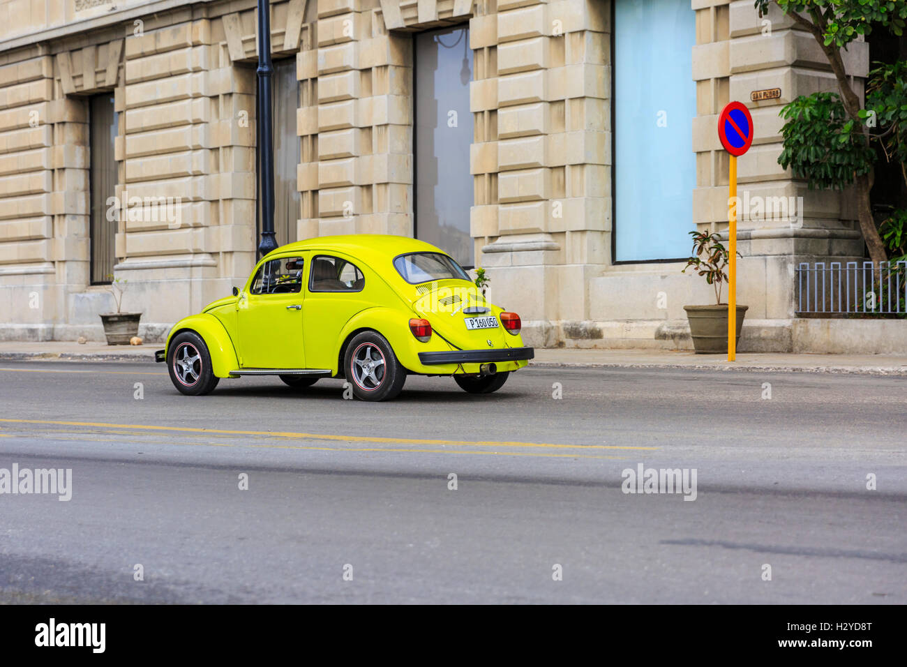 Bright yellow VW Volkswagen Beetle 1600 driving in Havana, Cuba Stock ...