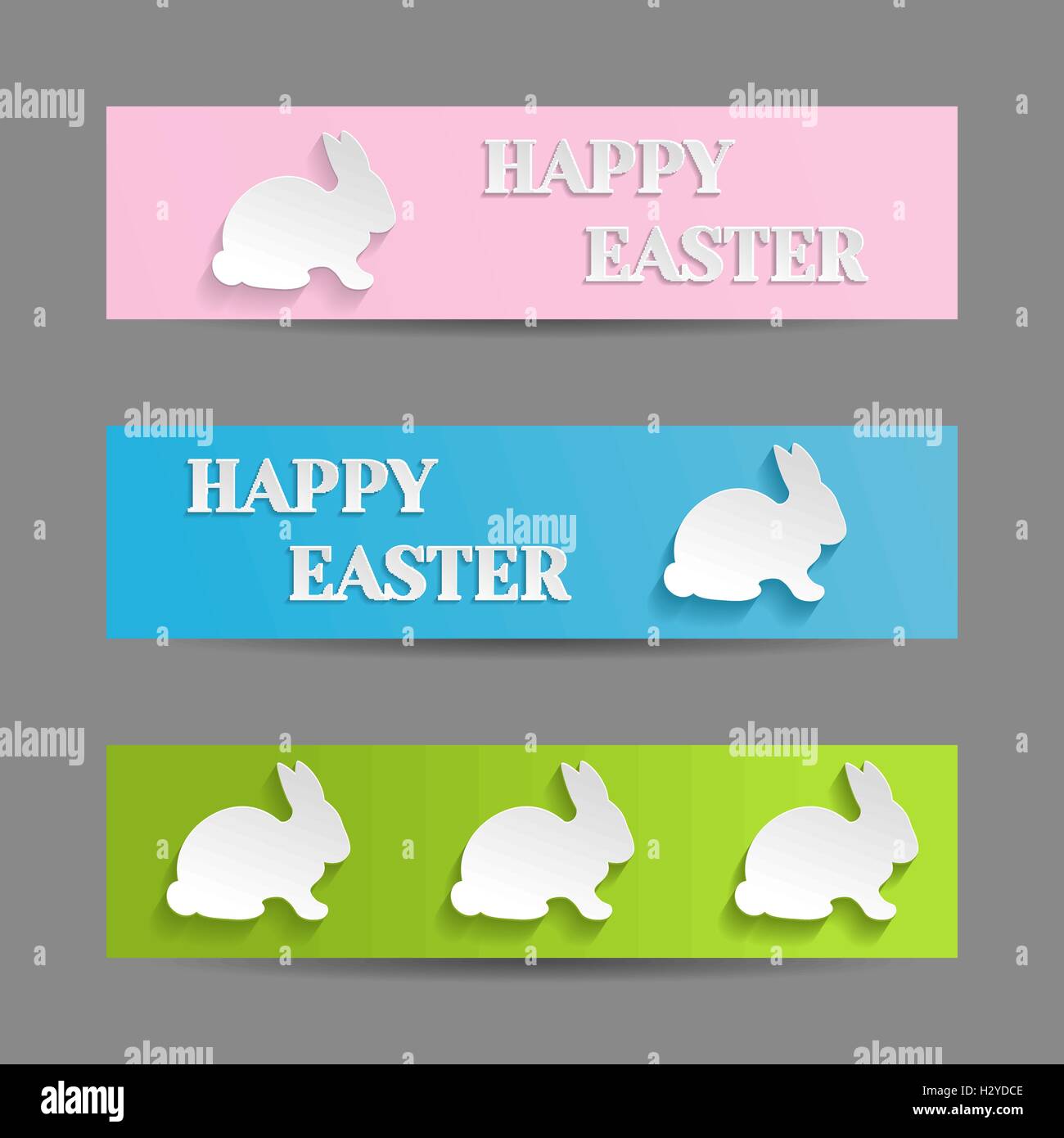 Easter Banners Vector Set with White Rabbit Bunny Stock Vector Image ...