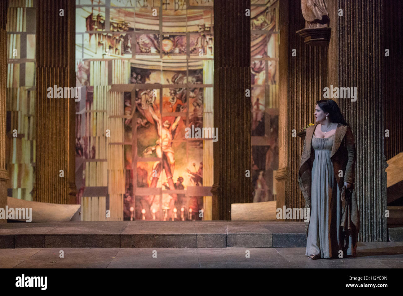 London, UK. 1 October 2016. Keri Alkema as Tosca. Dress rehearsal of ...
