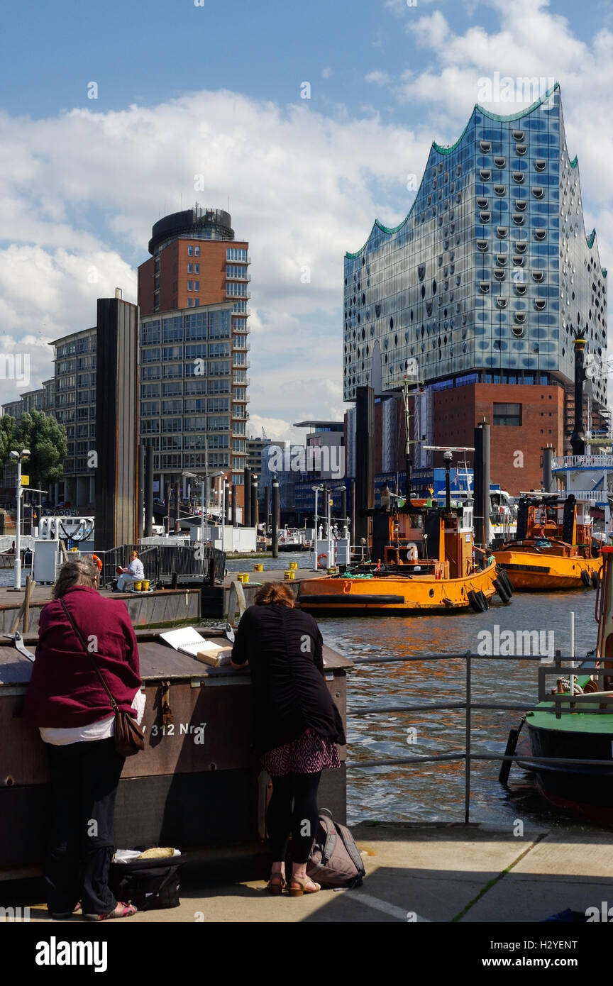 HAMBURG, GERMANY - JULY 18, 2015: the View of Hamburg from the port ...