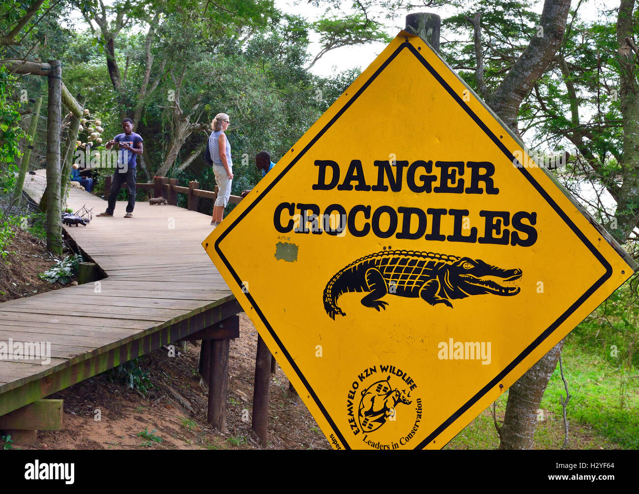 Warning sign 'Danger Crocodiles' at iSimangaliso Wetland park ,St Lucia ...