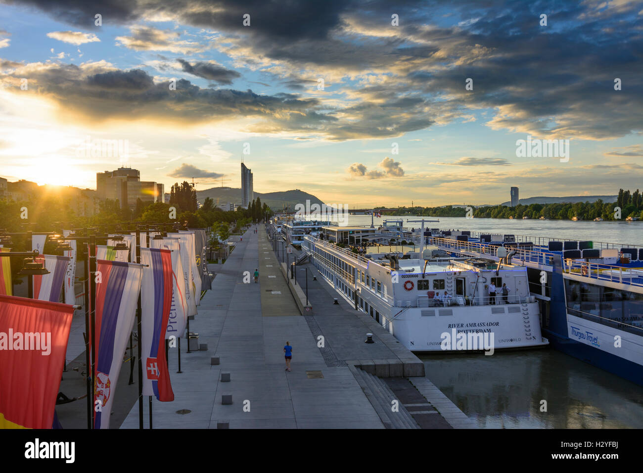 Wien, Vienna: Cruise ships in the harbor on the Danube , view ...