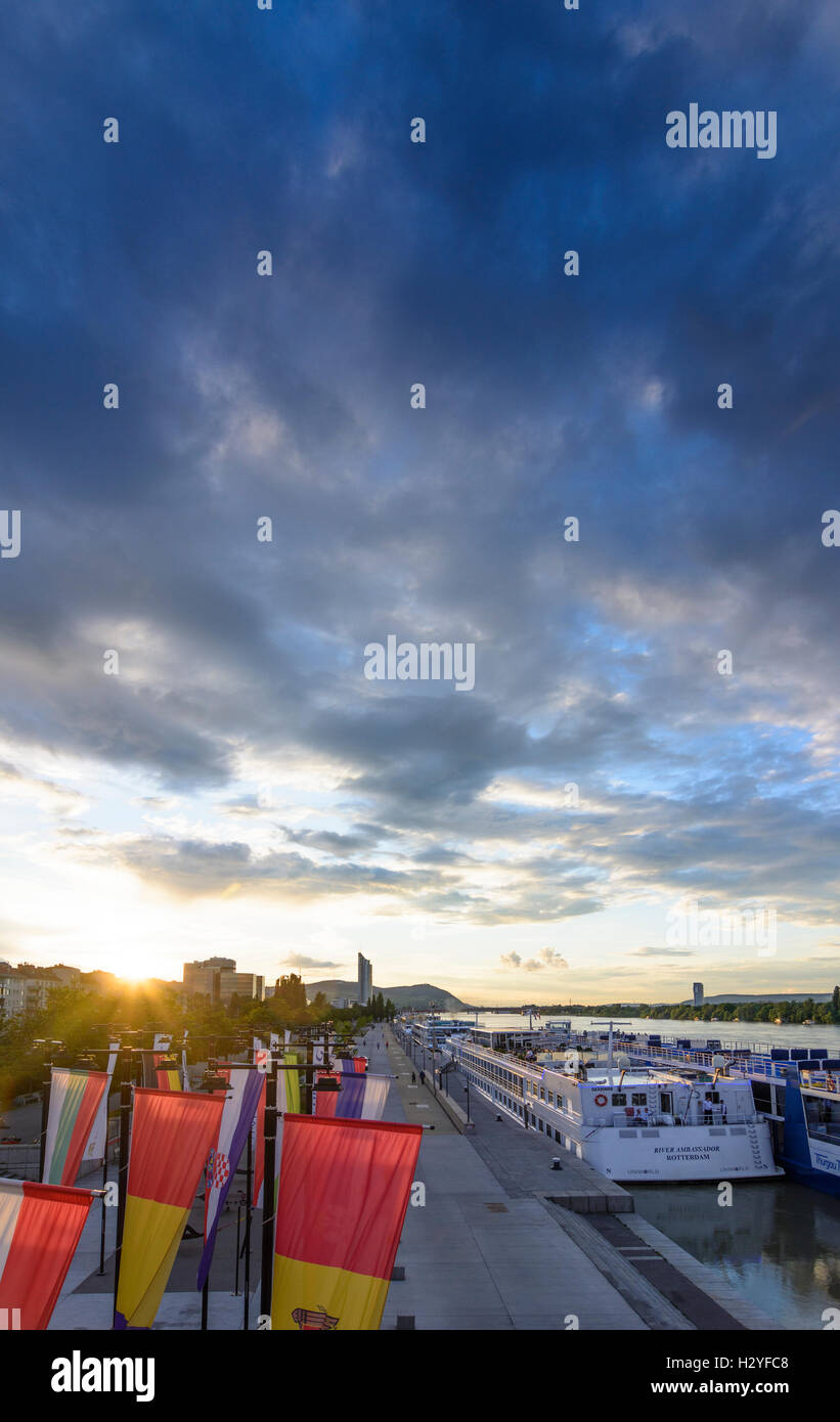 Wien, Vienna: Cruise ships in the harbor on the Danube , view ...