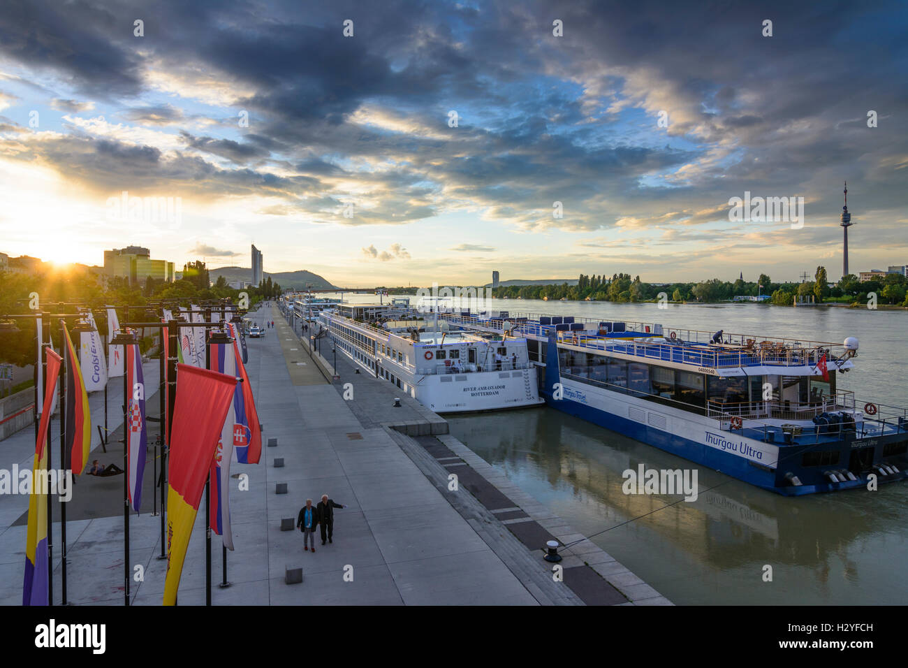 Wien, Vienna: Cruise ships in the harbor on the Danube , view ...