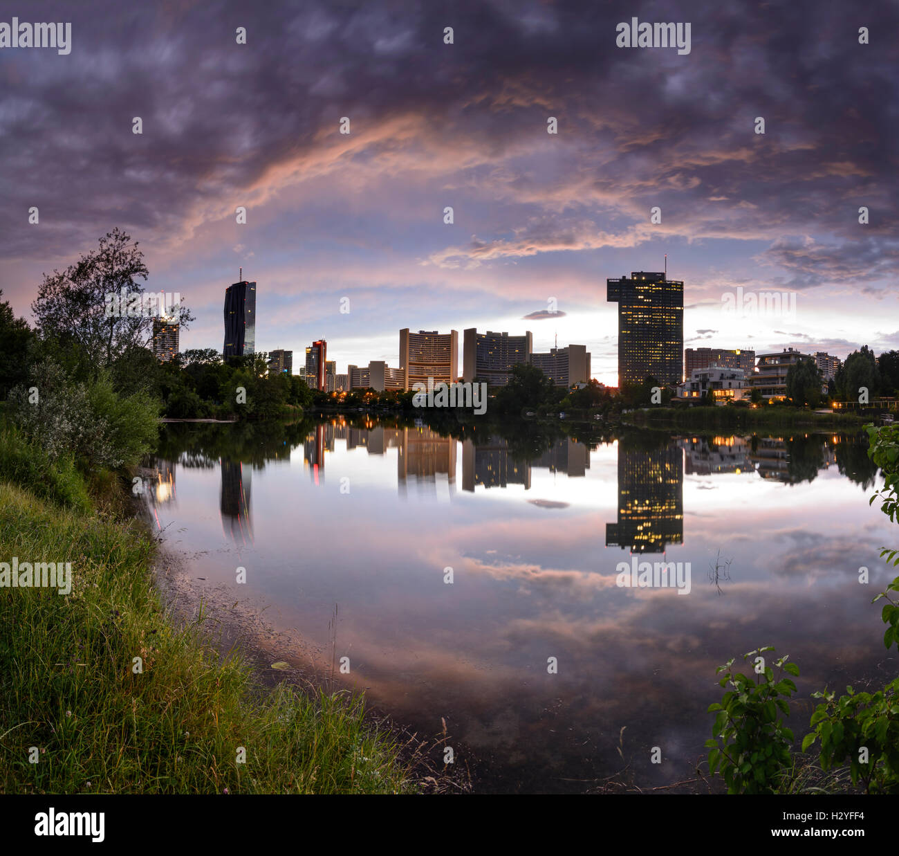 Wien, Vienna: Lake Kaiserwasser , Highrise Neue Donau , DC Tower 1 ...