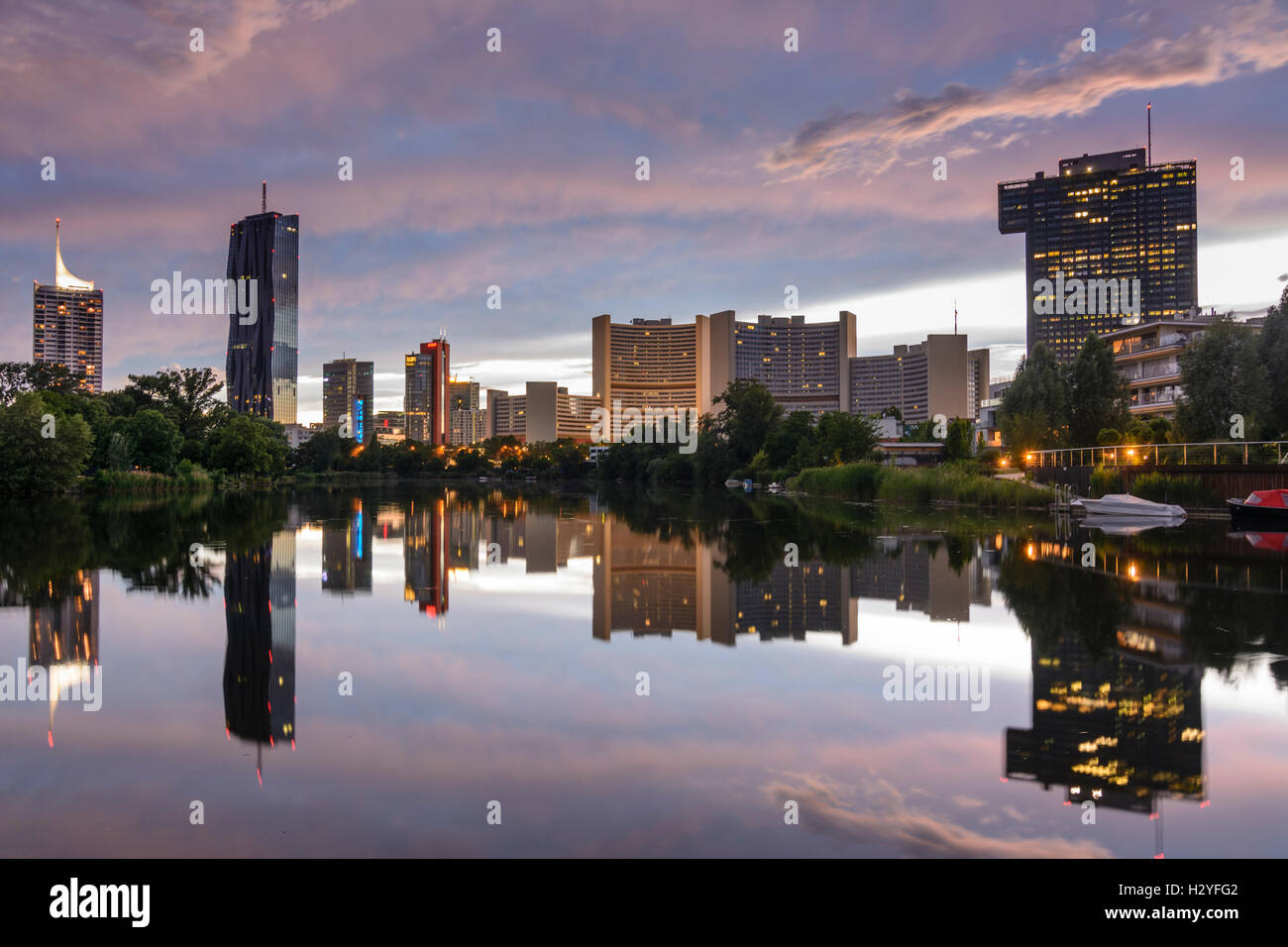Wien, Vienna: Lake Kaiserwasser , Highrise Neue Donau , DC Tower 1 ...