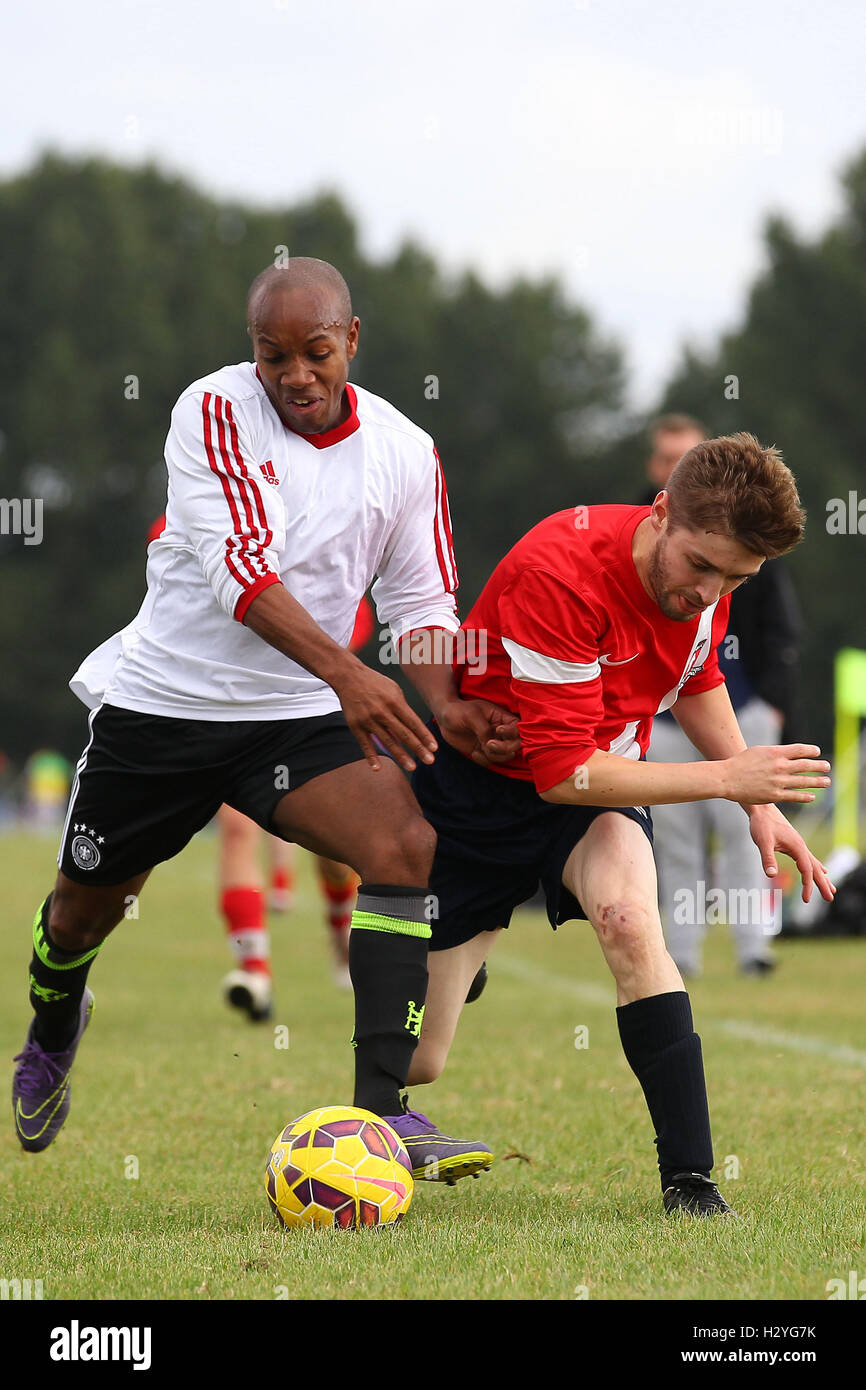 FC Stepney (white) vs Top Red (red/black), Hackney & Leyton Sunday League Football at Hackney ...