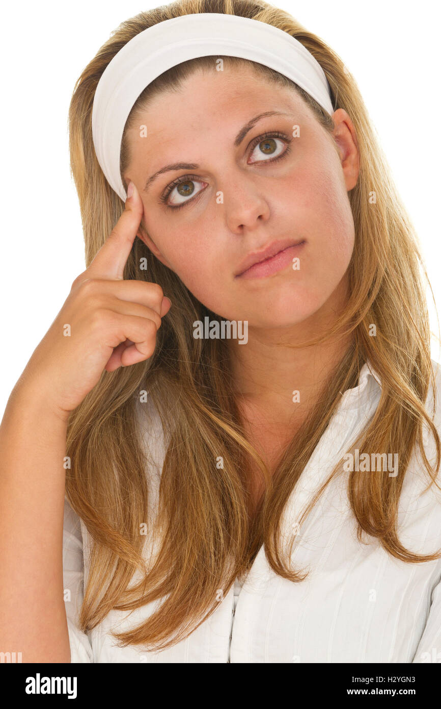 Young woman looking thoughtful Stock Photo - Alamy