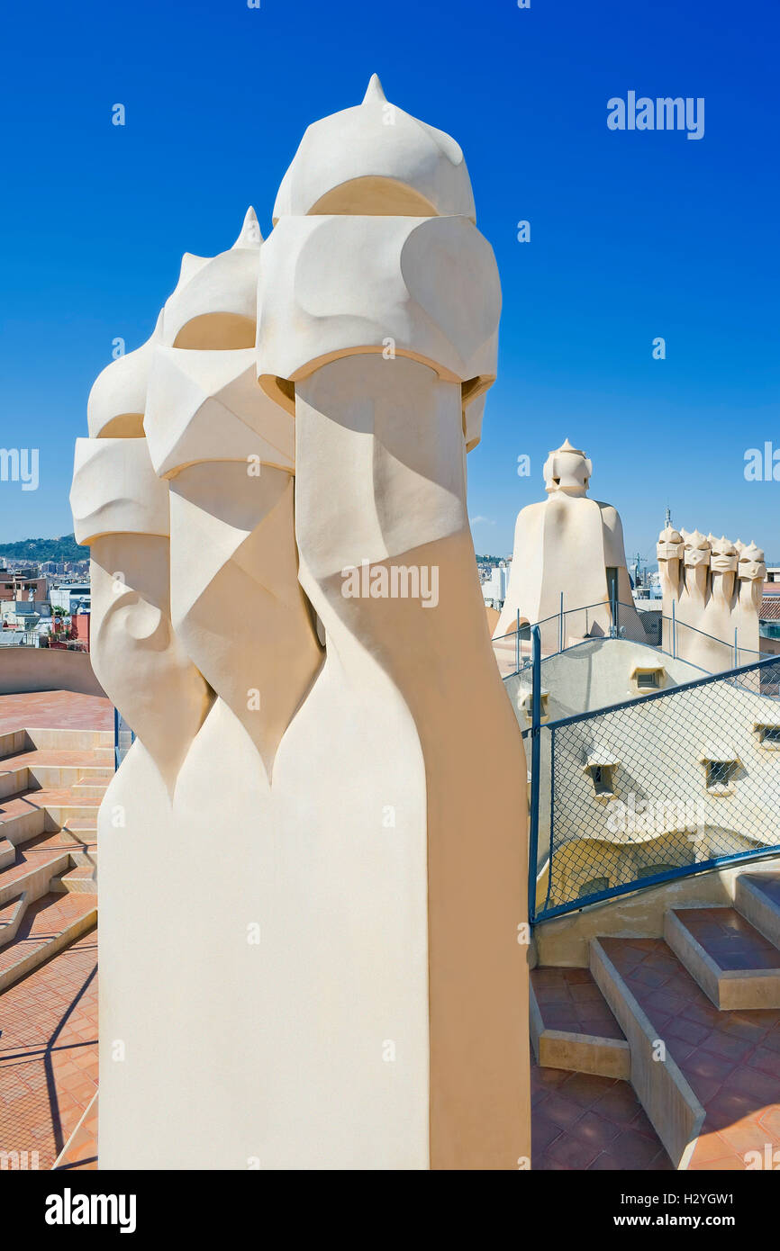 Chimneys, Casa Mila, Barcelona, Catalonia, Spain Stock Photo - Alamy