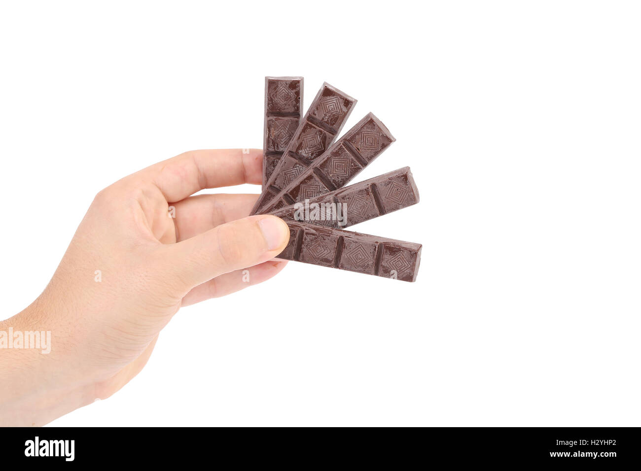 Hand holds chocolate bars Stock Photo - Alamy