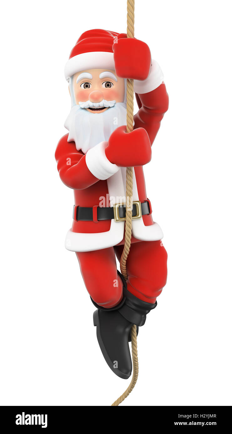 3d christmas people illustration. Santa Claus climbing a rope. Isolated ...