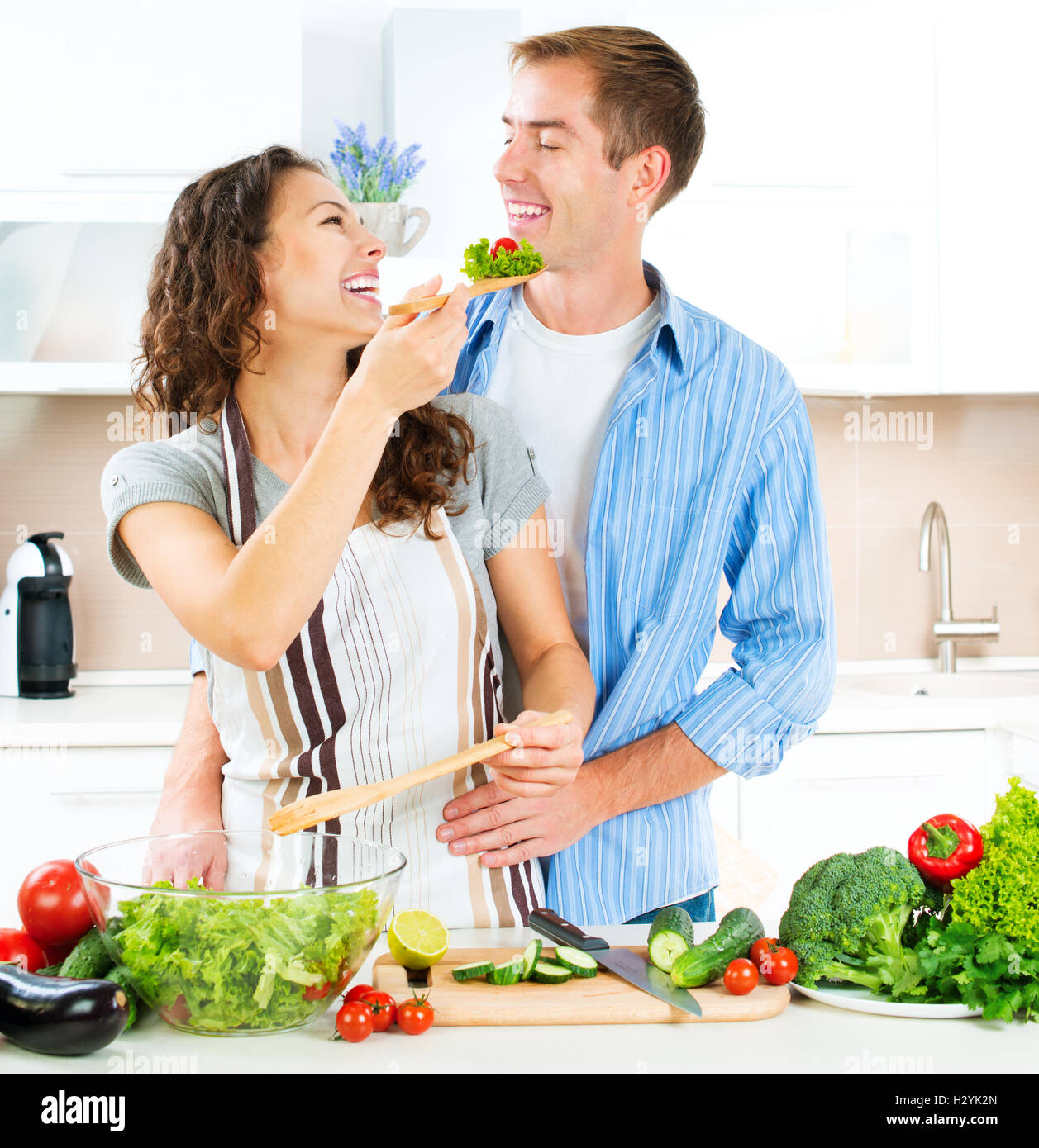 Happy Couple Cooking Together. Dieting. Healthy Food Stock Photo - Alamy