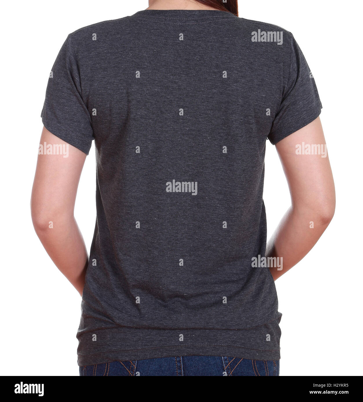 close-up female with blank t-shirt (back side Stock Photo - Alamy