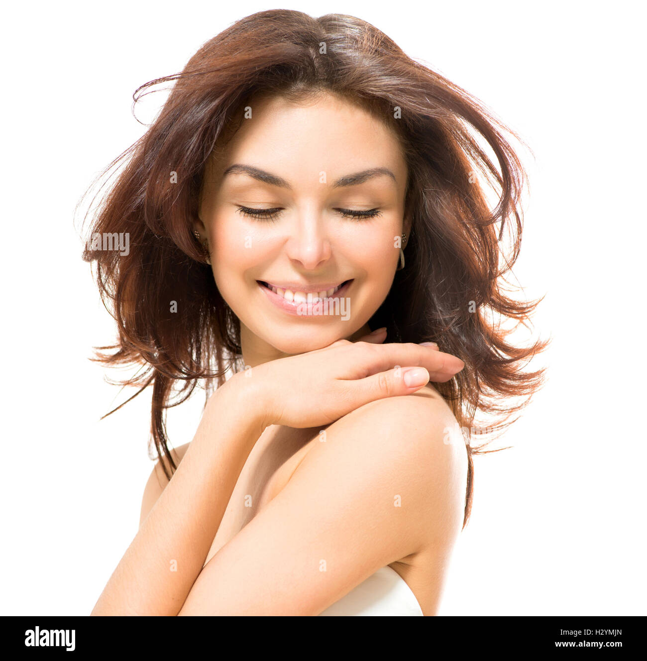Beauty Woman. Beautiful Young Female Touching Her Skin Stock Photo - Alamy