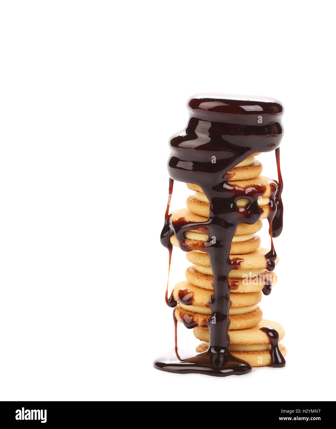 Chocolate dripping on cookies Stock Photo - Alamy