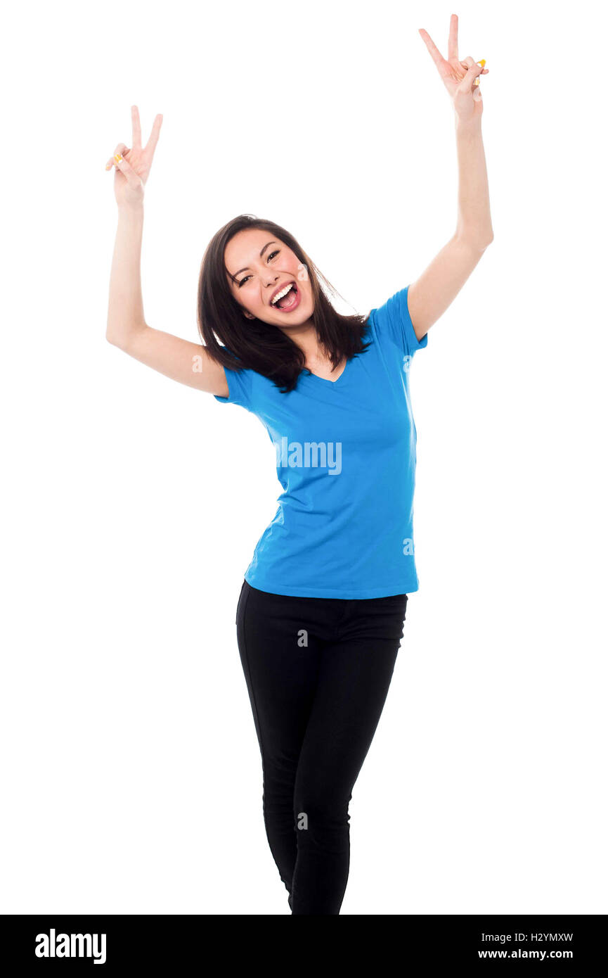 Young girl rejoicing in excitement Stock Photo - Alamy
