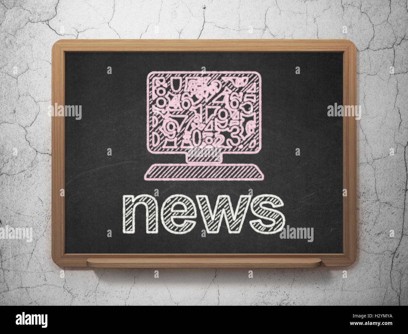 News concept: Computer Pc and News on chalkboard background Stock Photo ...