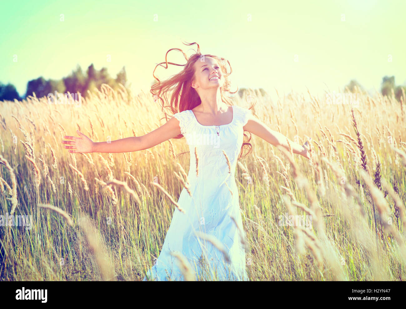 Beautiful Teenage Girl Outdoors Enjoying Nature Stock Photo - Alamy