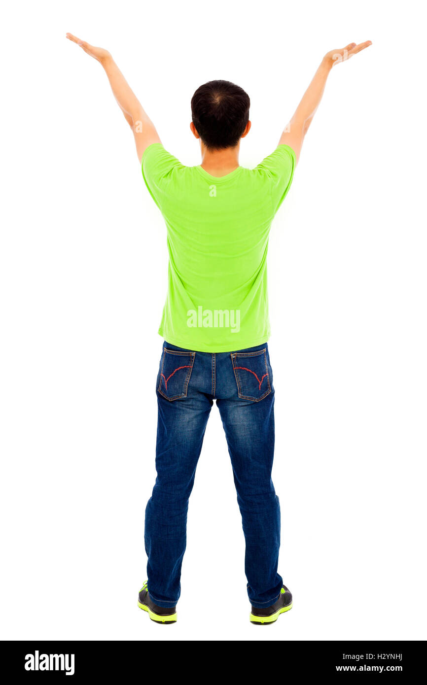 young man standing and open arms Stock Photo - Alamy