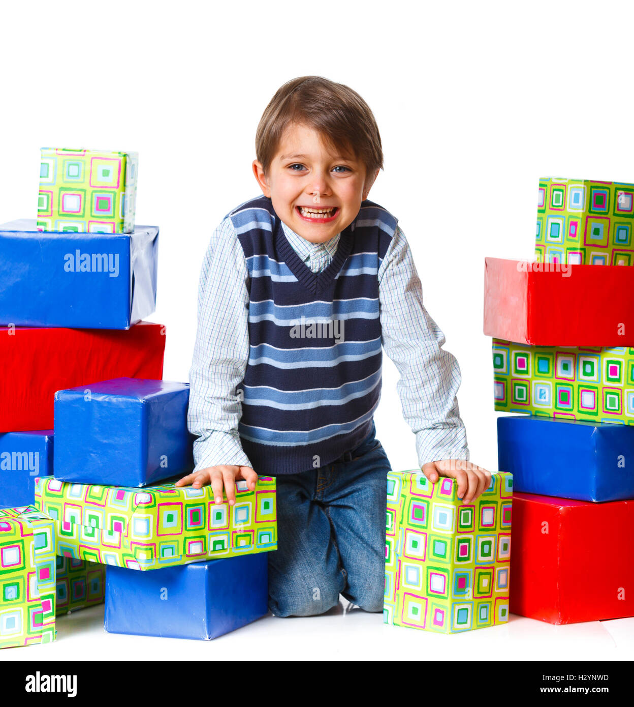 Boy with a gift box Stock Photo - Alamy