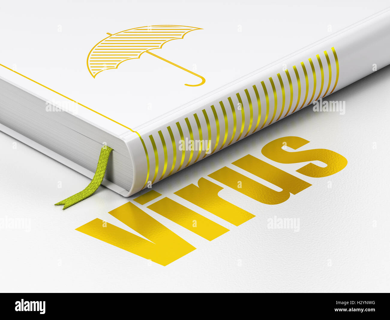Protection concept: book Umbrella, Virus on white background Stock ...