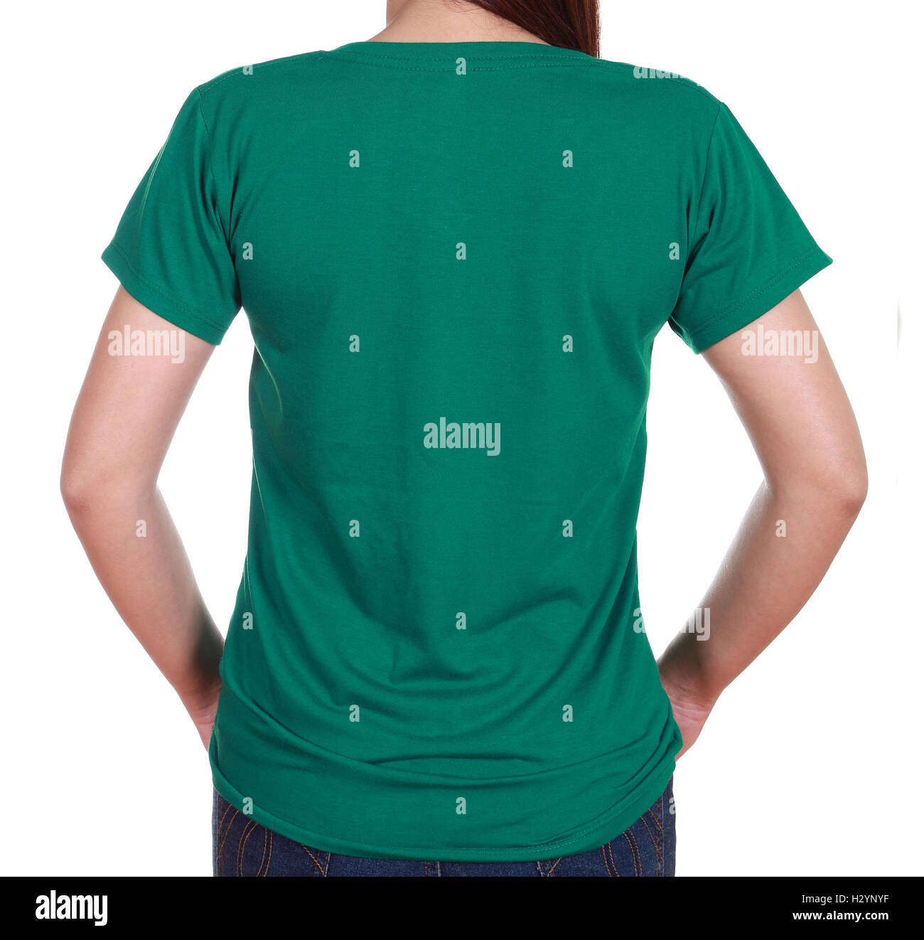 close-up female with blank t-shirt (back side Stock Photo - Alamy