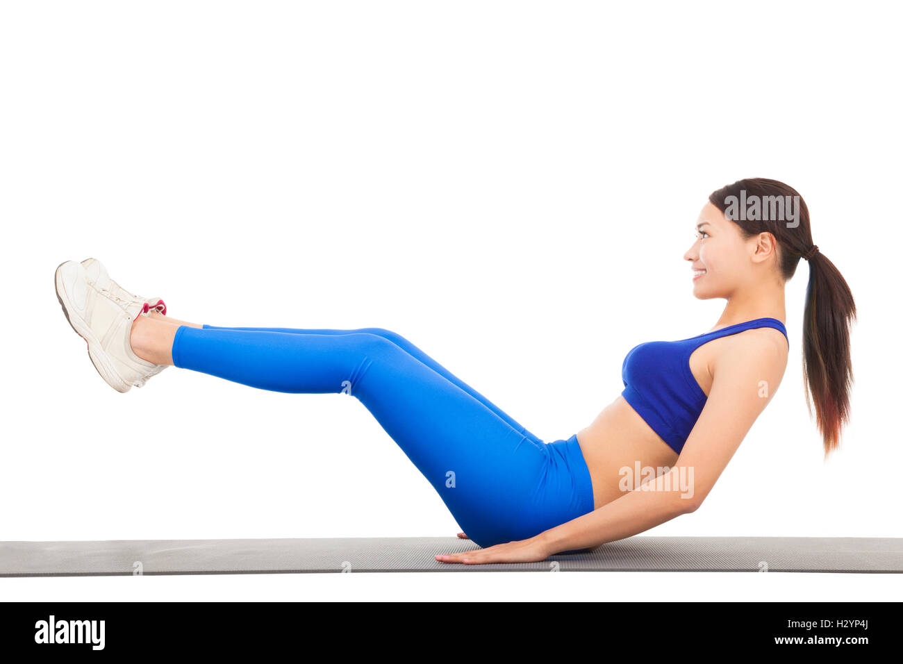Woman doing abdominal crunches on exercise Stock Photo - Alamy