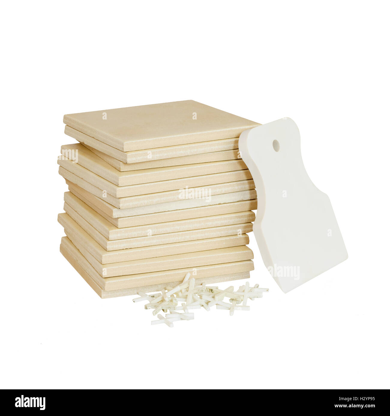 Stack of ceramic tiles and tools Stock Photo - Alamy