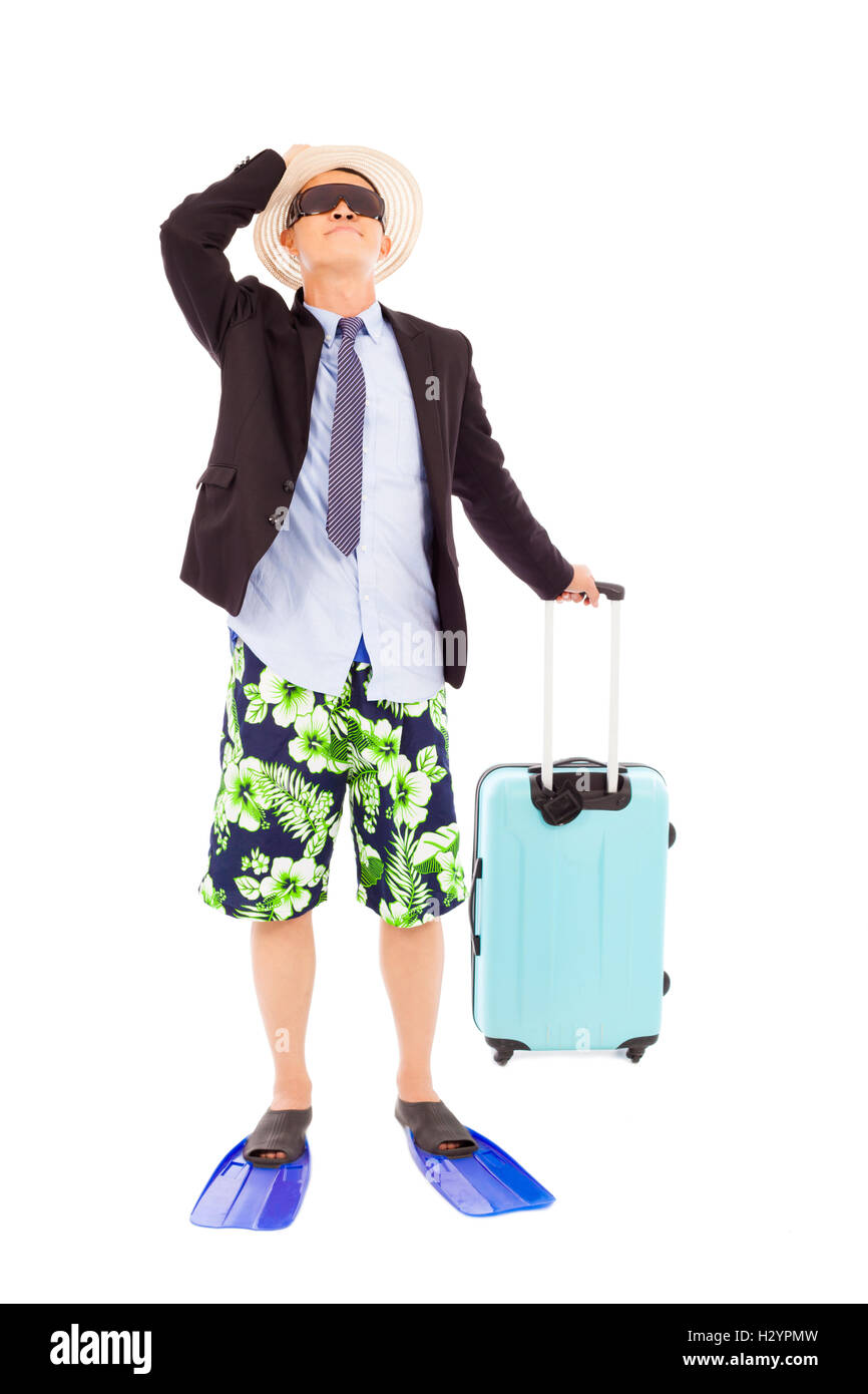 businessman holding baggage and ready to go on vocation Stock Photo - Alamy