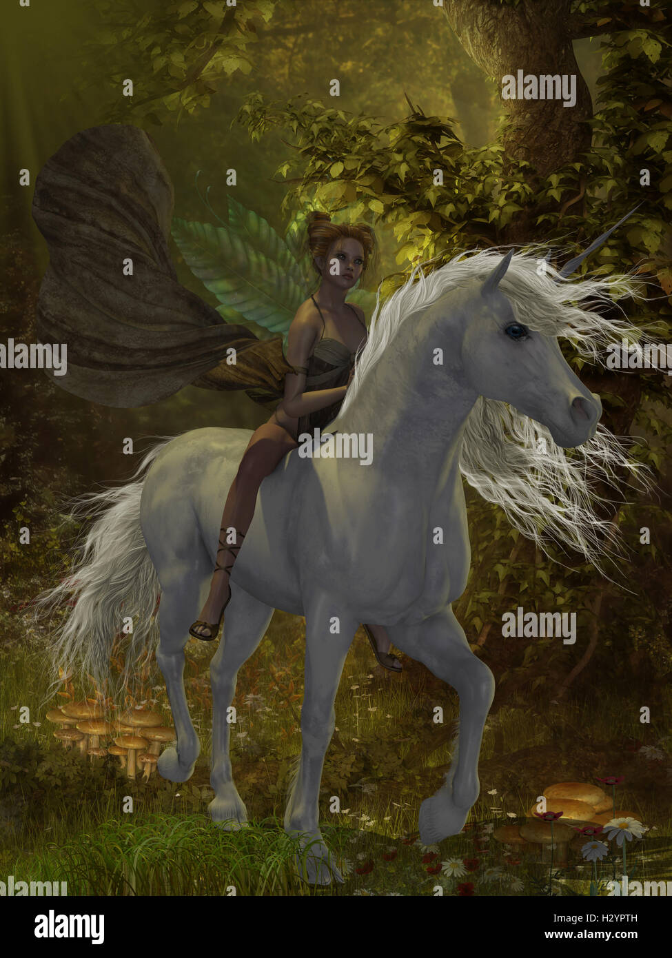Fairy rides Unicorn Stock Photo - Alamy
