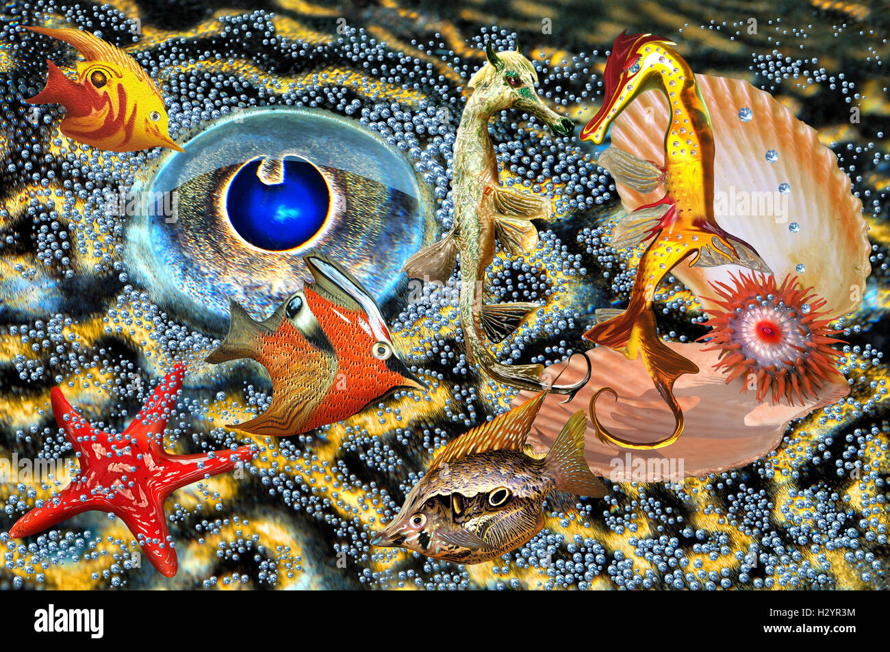 Sea Creatures of the Abyss, Computer manipulation Stock Photo - Alamy