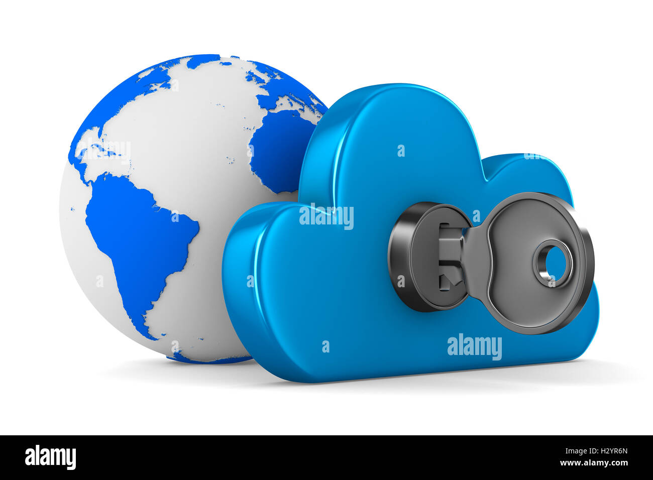 Cloud with key on white background. Isolated 3D image Stock Photo - Alamy