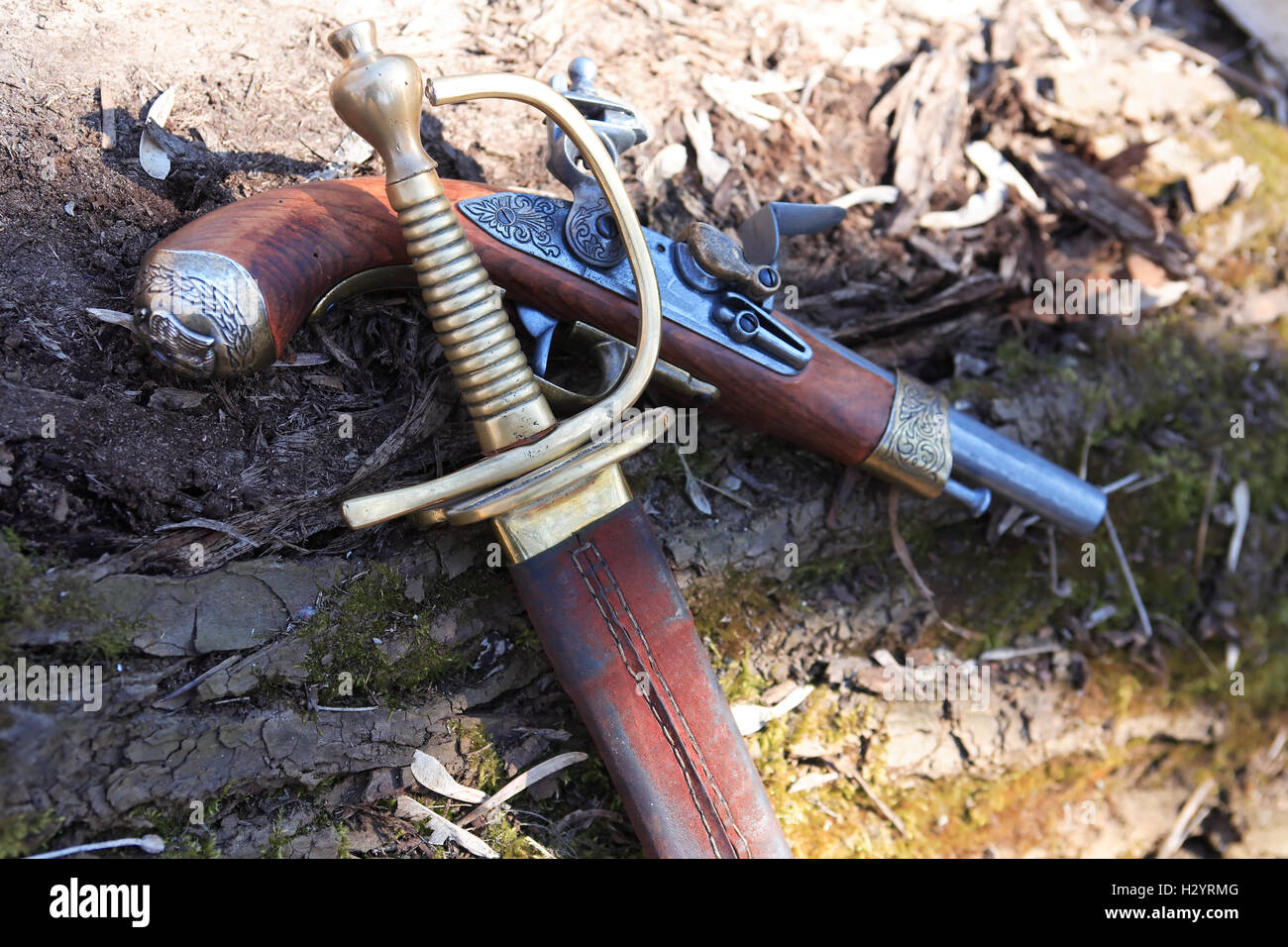 Weapon On Wood Stock Photo - Alamy