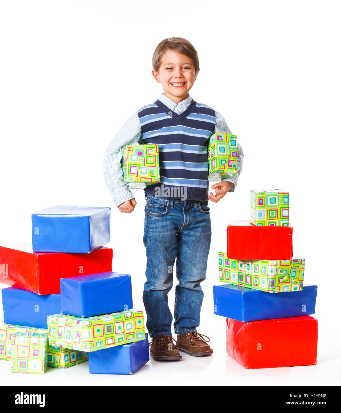 Boy with a gift box Stock Photo - Alamy